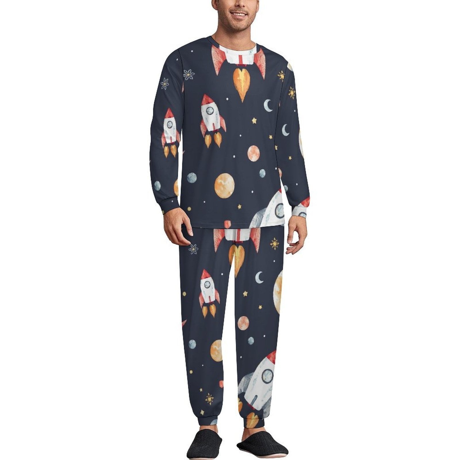 Cute Space Rockets Planets Pajamas Long Sleeves 2 Pieces Room Pajama ...