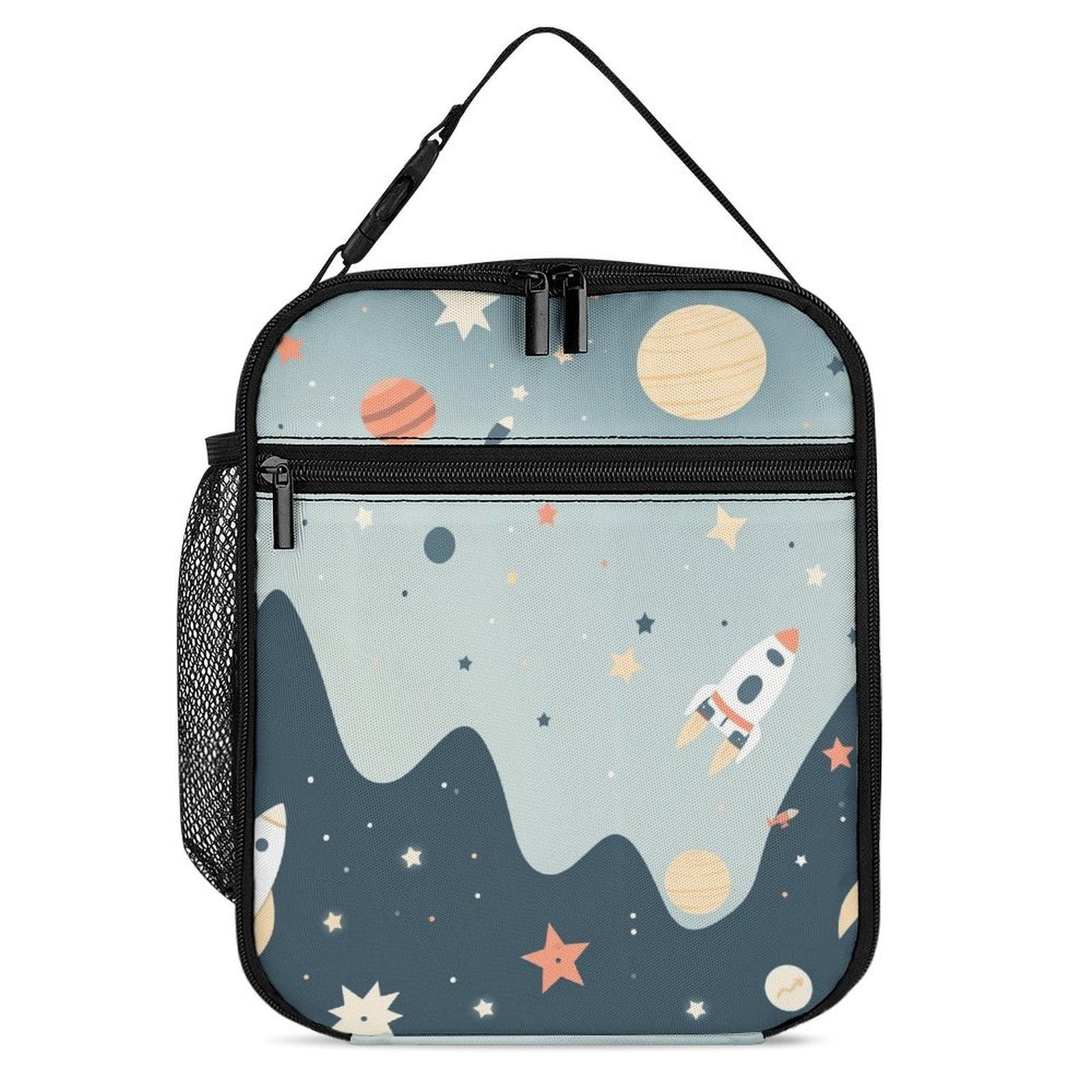 Cute Space Rockets Stars Lunch Bag Warm Insulated Lunch Box School Food ...