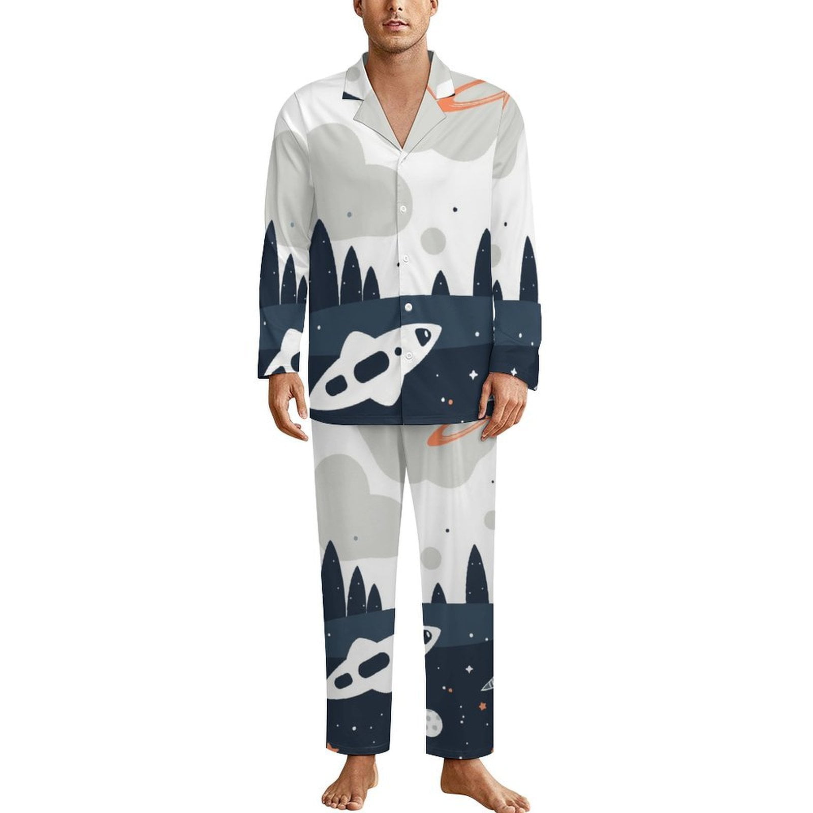 Cute Space Rocketship Art Sleepwear Autumn Casual Oversize Pajama Sets ...
