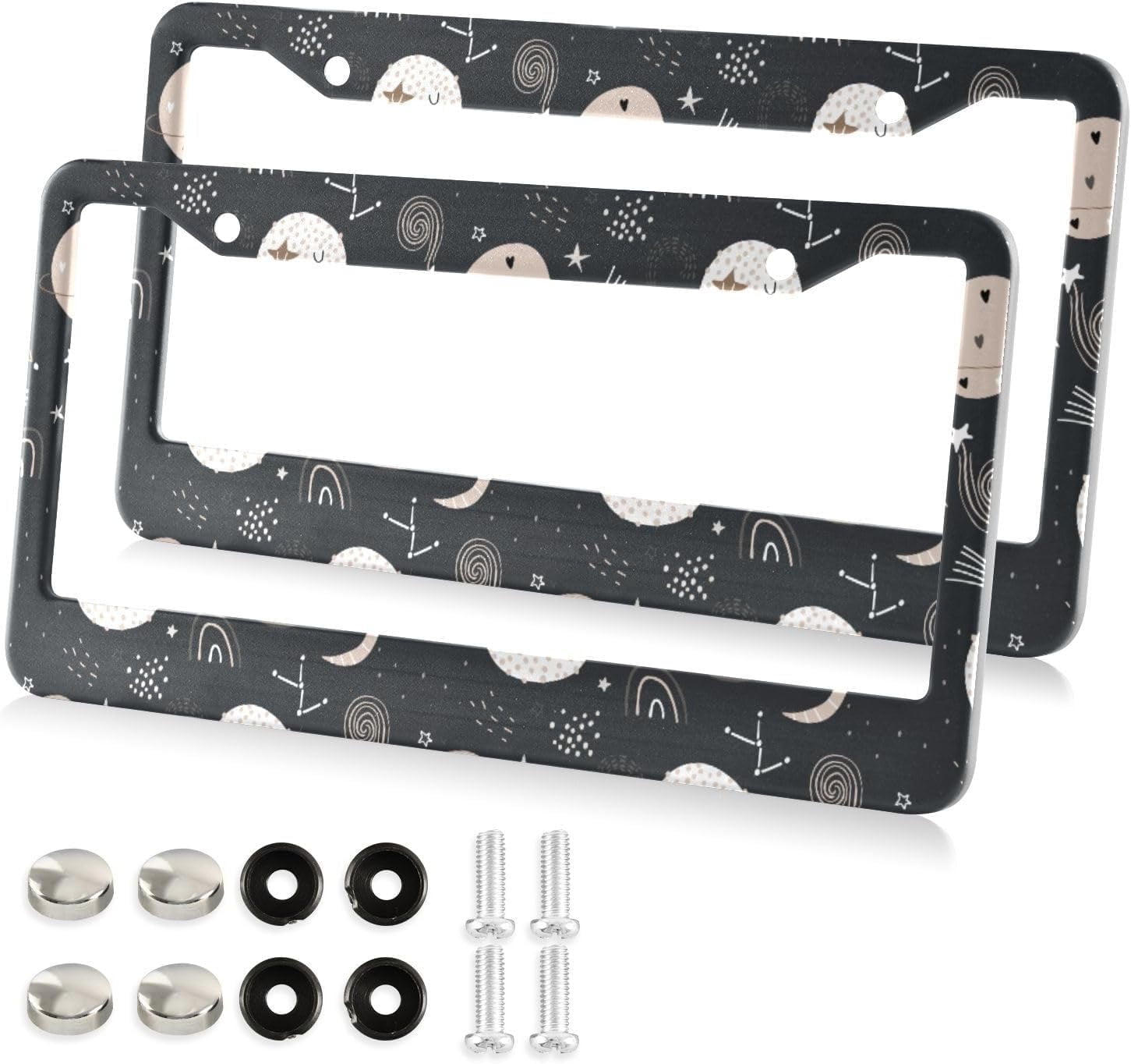 Cute Space Stars Moon License Plate Frame - 2 Pack Universal Stainless ...