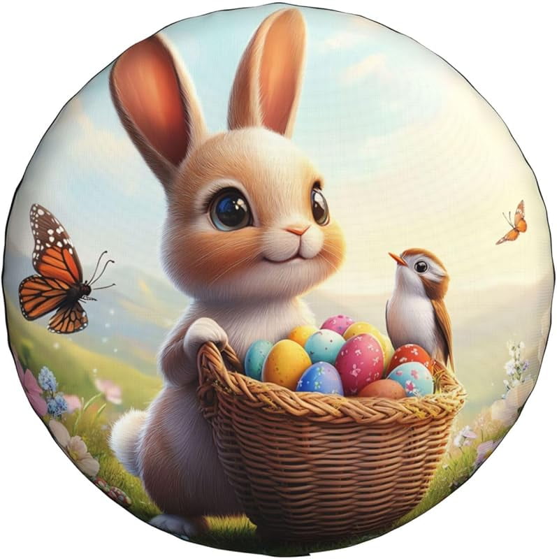 Cute Spare Tire Cover Easter Bunny with Colorful Eggs Wheel Covers ...