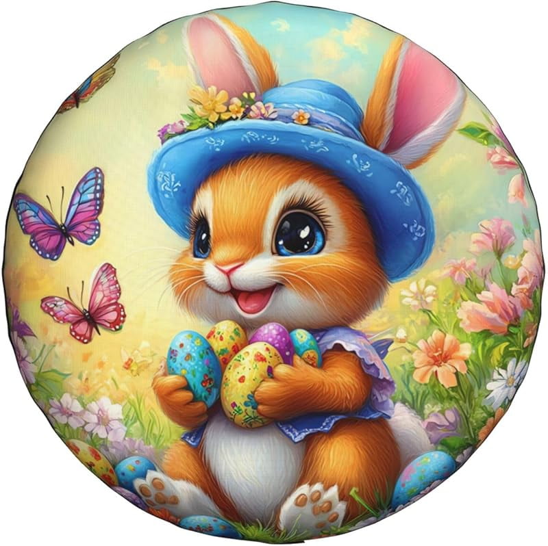 Cute Spare Tire Cover Easter Bunny with Colorful Eggs Wheel Covers ...