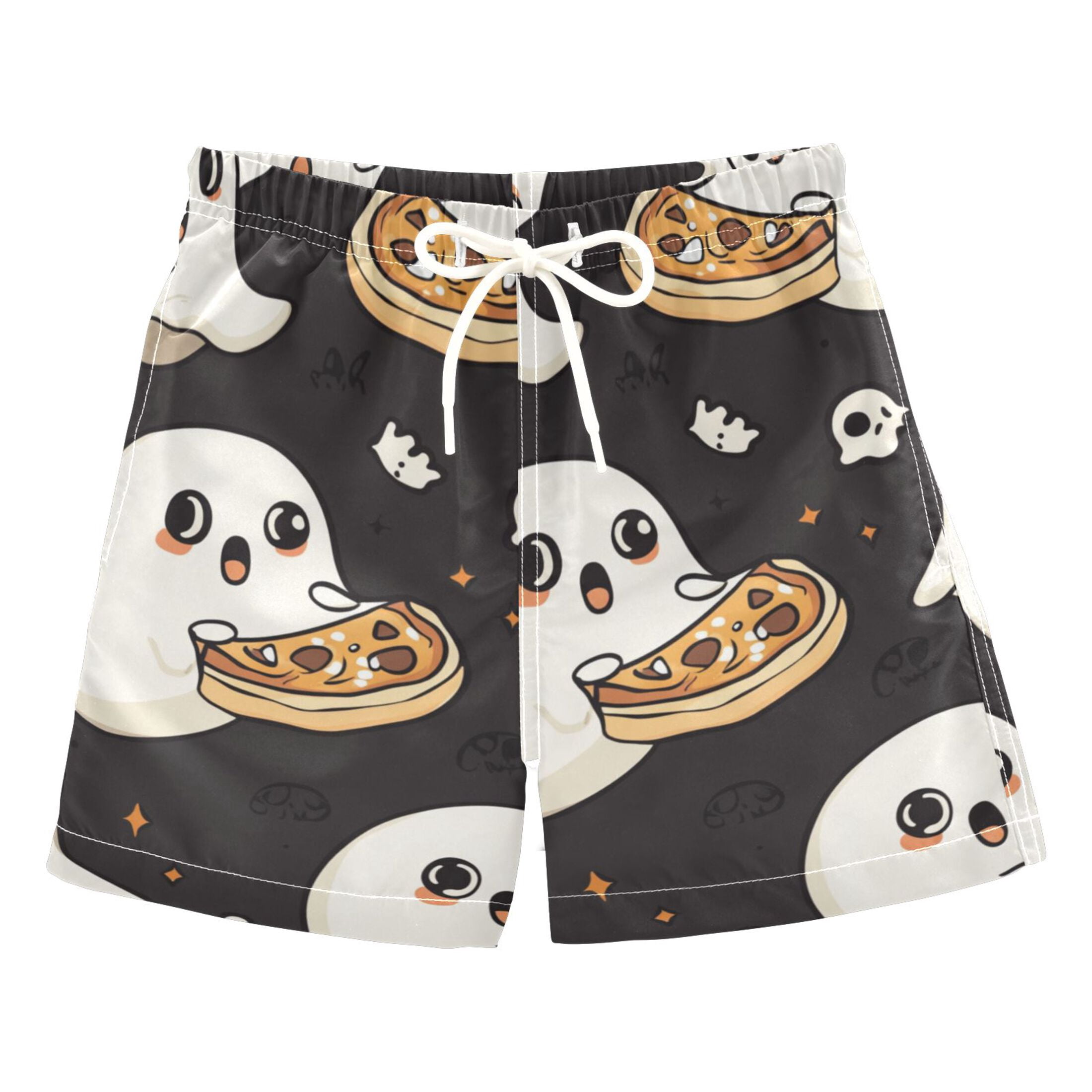 Cute Specter Eating Pizza Halloween Boys' Swim Trunks Board Shorts ...