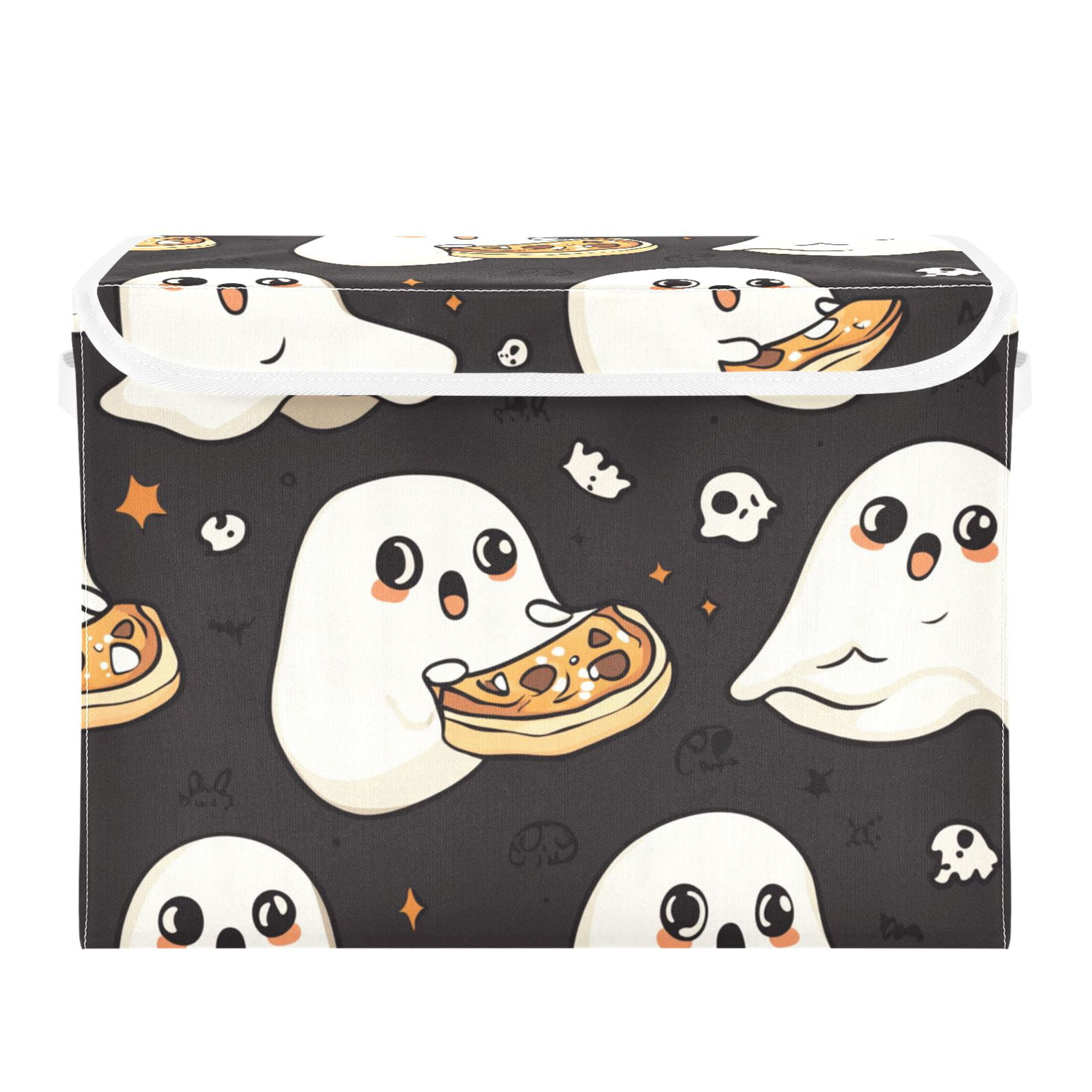 Cute Specter Eating Pizza Halloween Foldable Storage Bin with Lid and ...