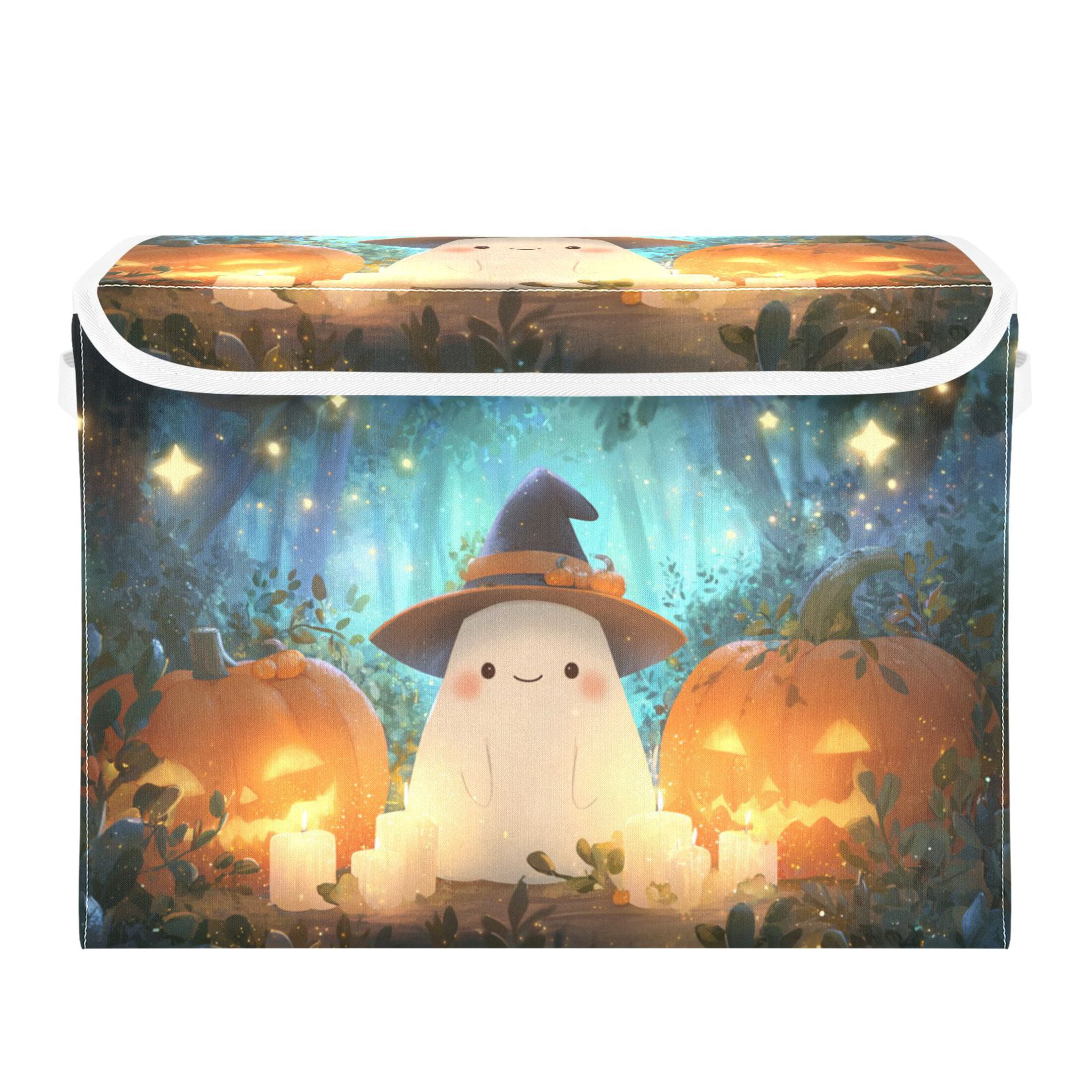 Cute Specter with Pumpkin Lamp Candles Halloween Foldable Storage Bins ...