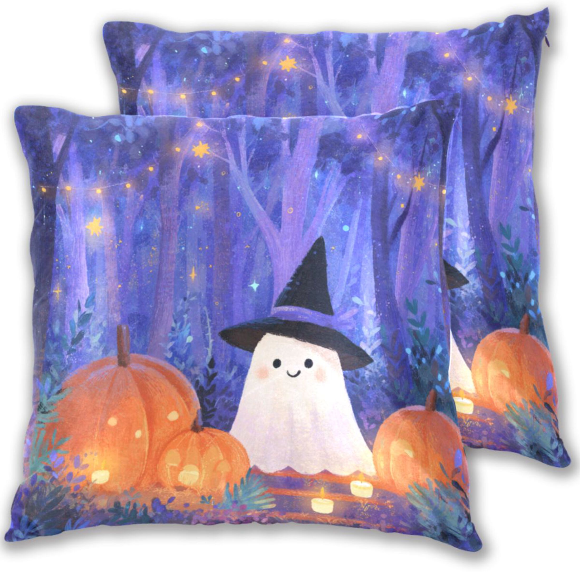 Cute Specter and Pumpkins in Forest Halloween Throw Pillow Covers ...