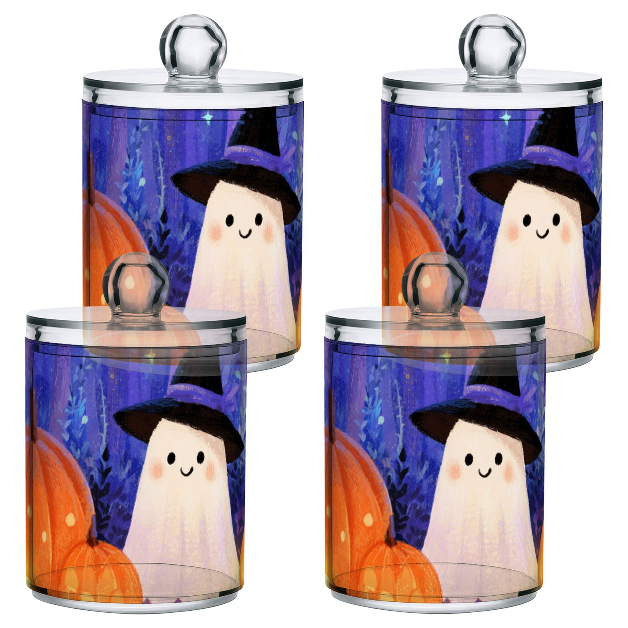 Cute Specter and Pumpkins in Forest Halloween Translucent Plastic Cans ...