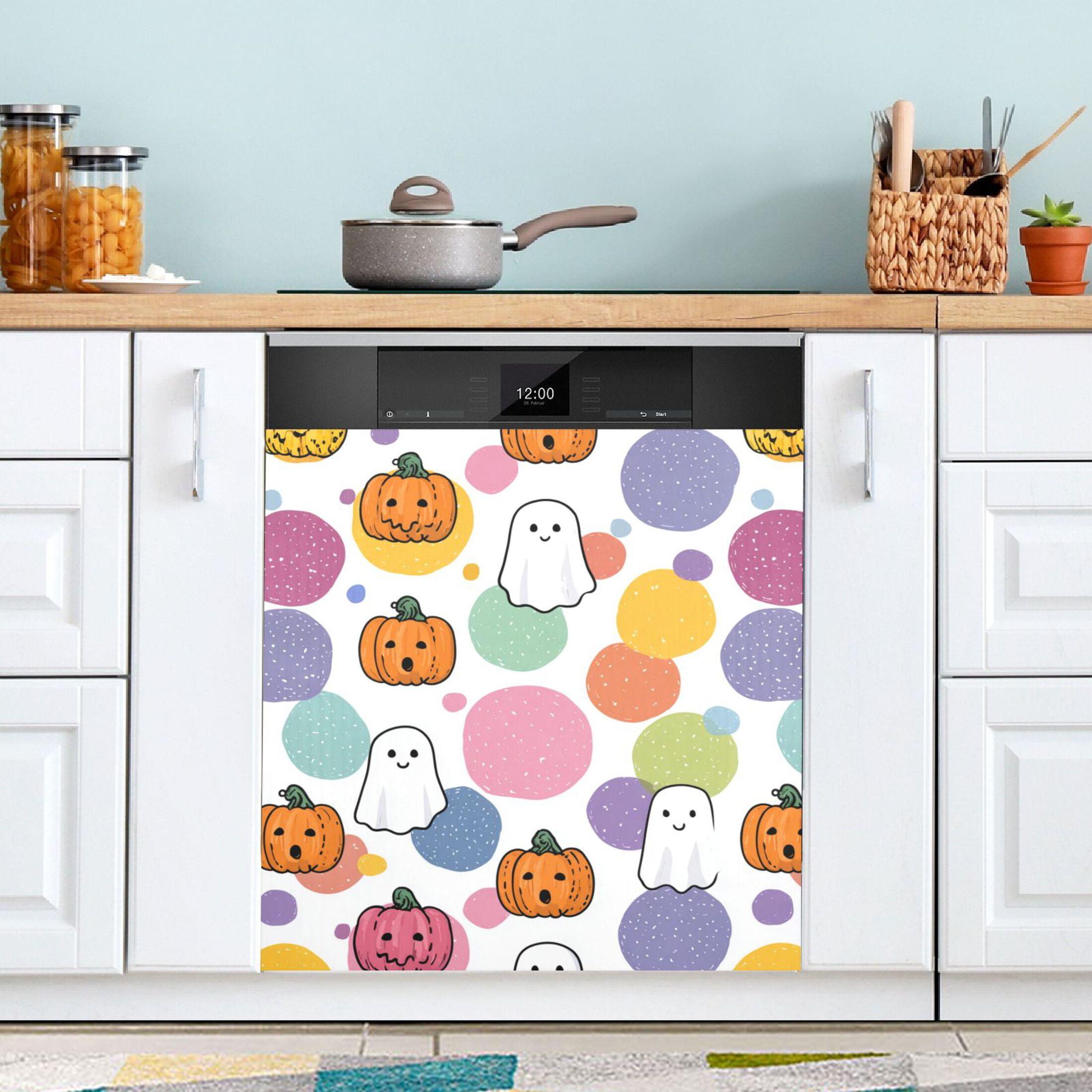 Cute Specter with Colorful Dot Pumpkins Halloween Dishwasher Magnet ...