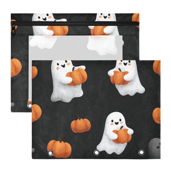 Cute Specters Holding Pumpkins Halloween 3-Ring Binder Pocket with ...