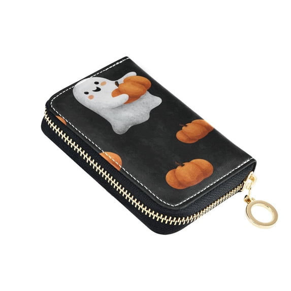 Cute Specters Holding Pumpkins Halloween Women's Credit Card Holder PU ...
