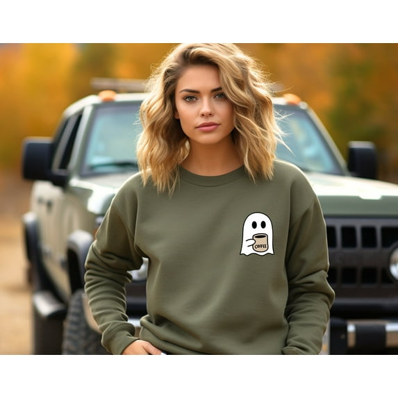 Cute Spooky Coffee T-Shirt, Womens Ghost T-Shirt, Spooky Season, Fall ...