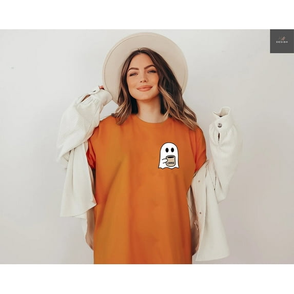 Cute Spooky Coffee T-Shirt, Womens Ghost T-Shirt, Spooky Season, Fall ...