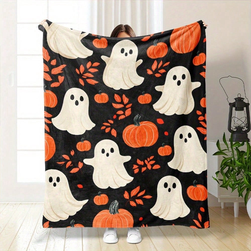 Cute Spooky Ghost Pumpkin Bat Blanket, Cozy Flannel Halloween Blanket ...