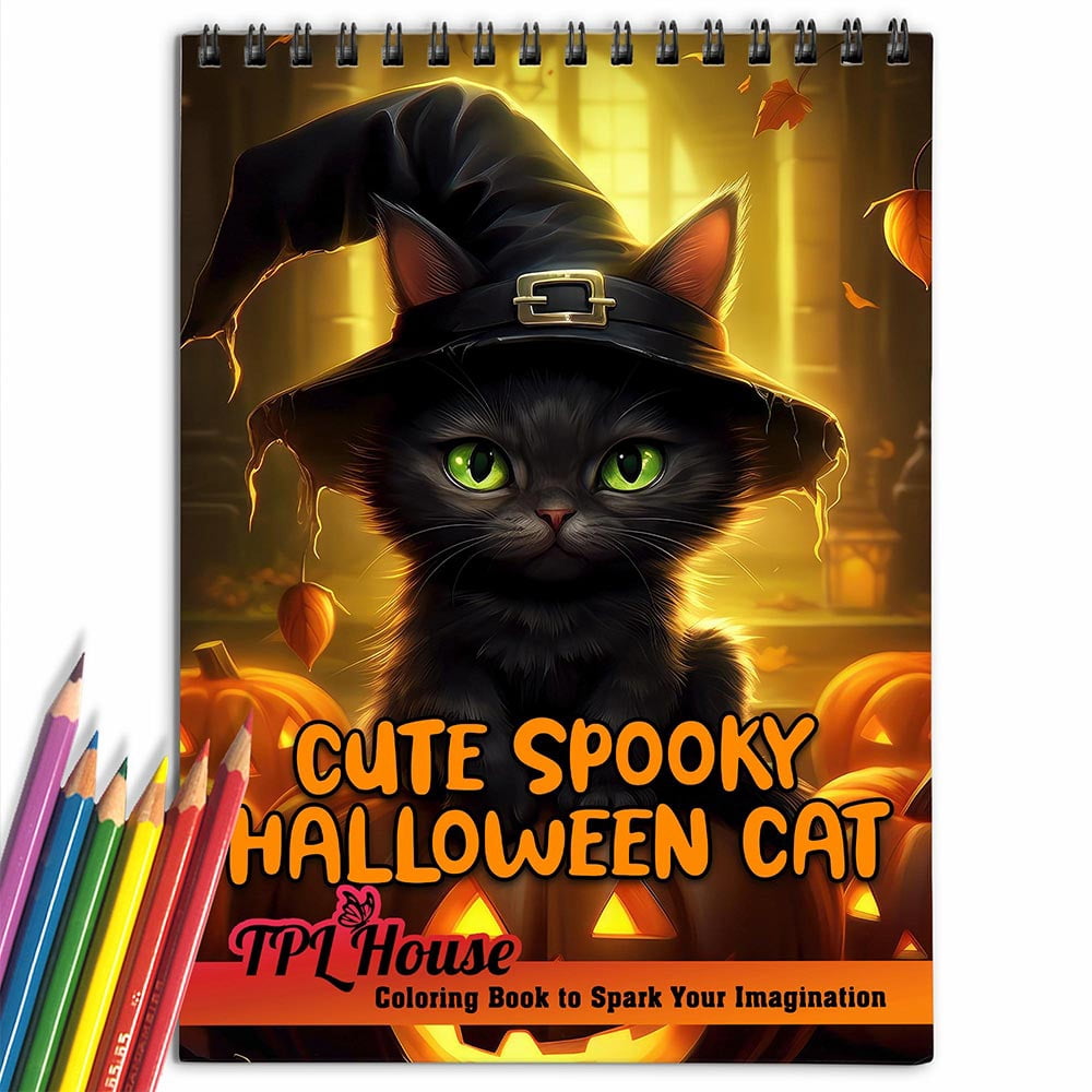Cute Spooky Halloween Cat Spiral Bound Coloring Book, Discover 30 ...