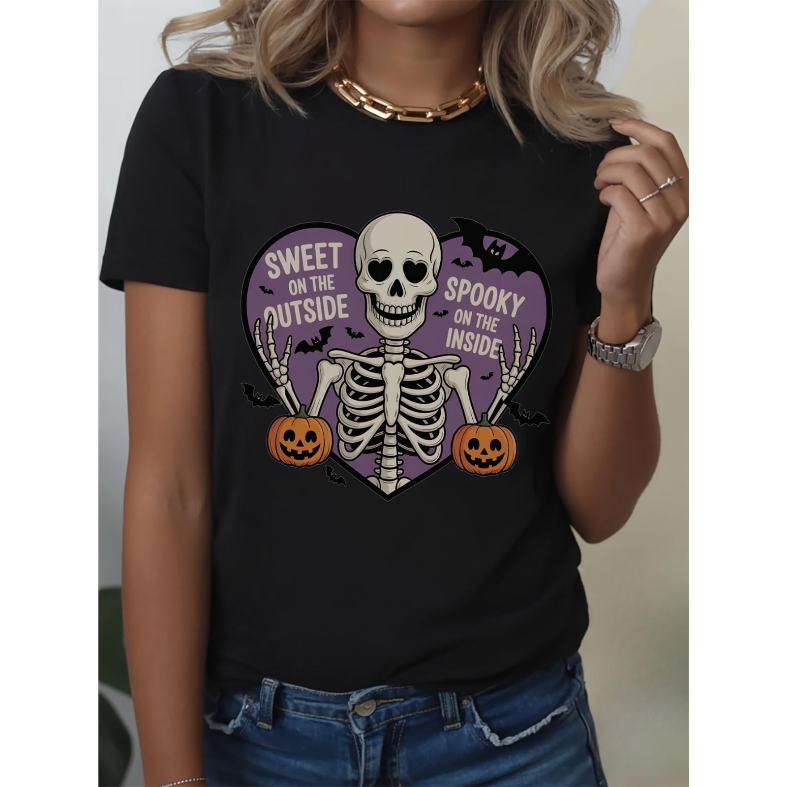 Cute Spooky Skull Graphic Tee, with "Sweet on the outside, spooky on ...