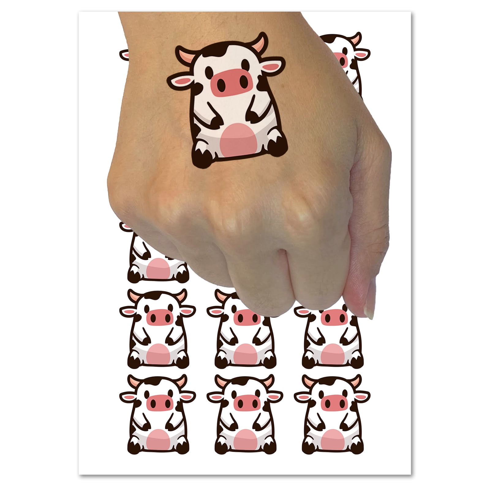 Cute Spotted Cow Sitting Water Resistant Temporary Tattoo Set Fake Body ...