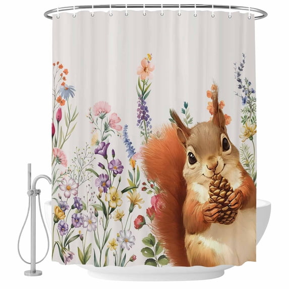 Cute Squirrel Bathroom Shower Curtains with Hooks, Vintage Purple Pink ...