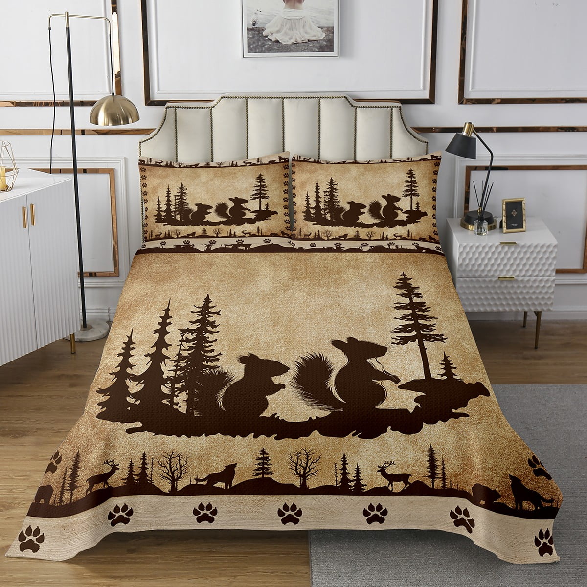 Cute Squirrel Bedding Set Twin for Kids Boys Girls,Hunting Bear Moose Deer Bedspread Set Cabin ...