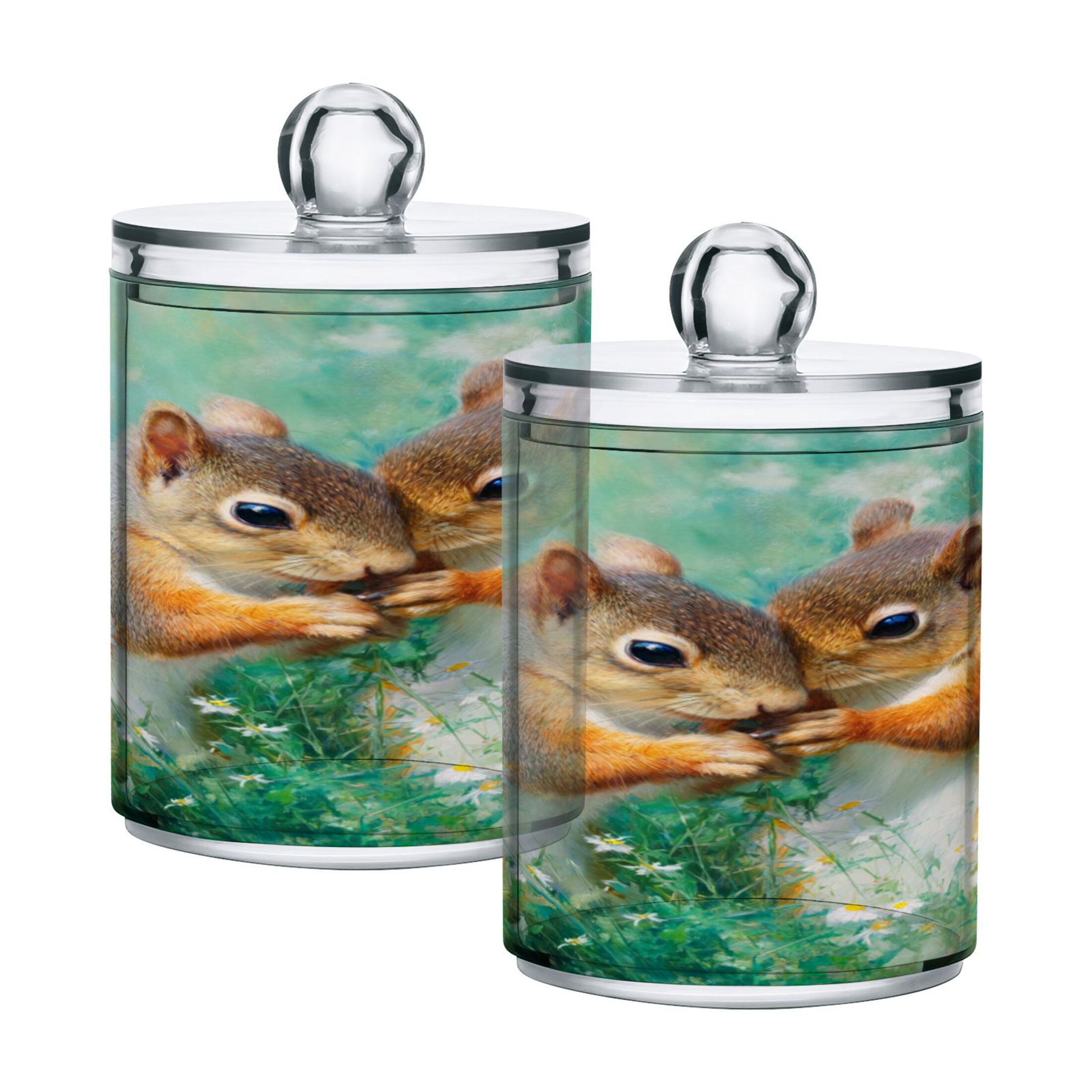 Cute Squirrel Couple Eating Pine Cone Translucent Plastic Cans Storage ...