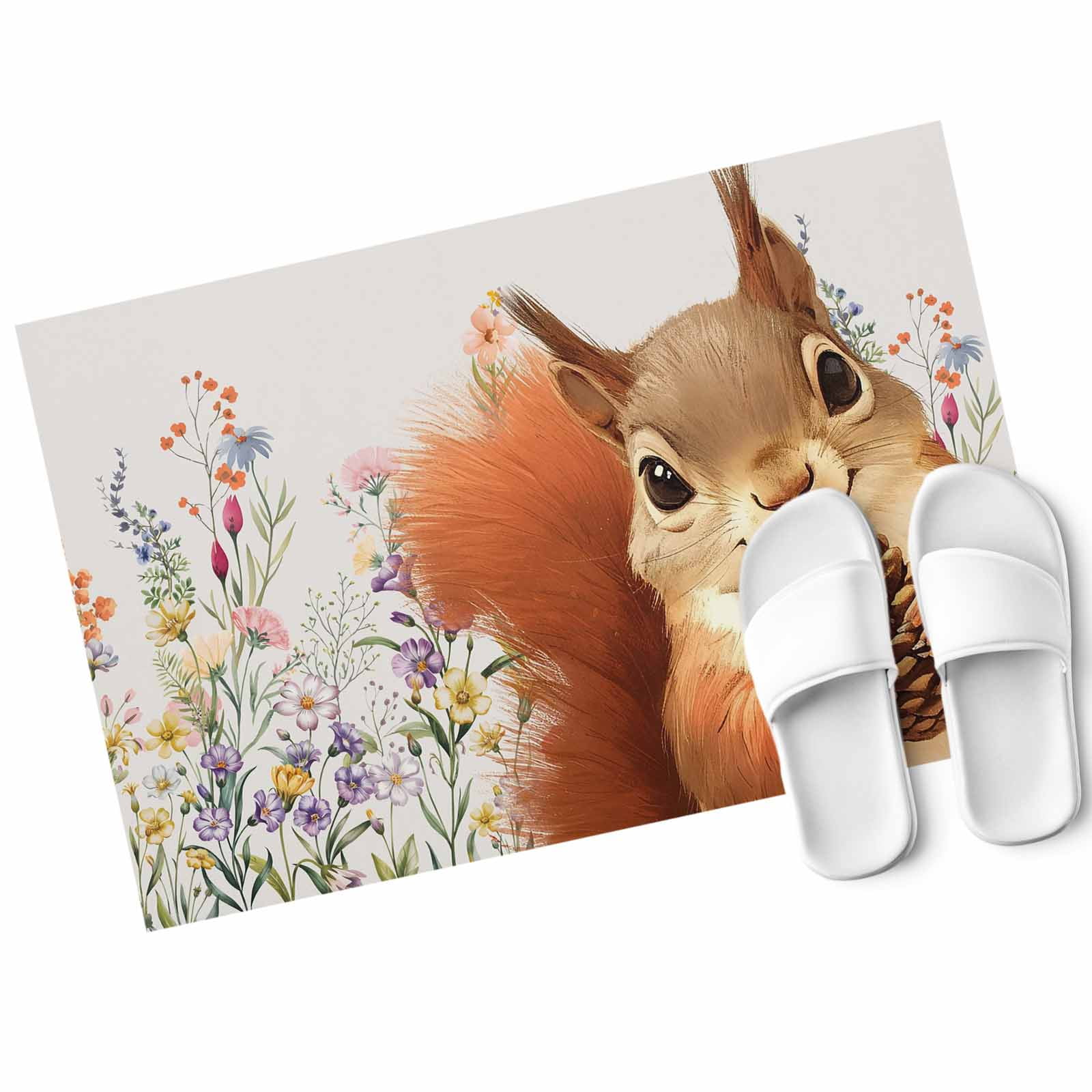 Cute Squirrel Door Mat Vintage Purple Pink Flower Leaf Pine Cone Non ...