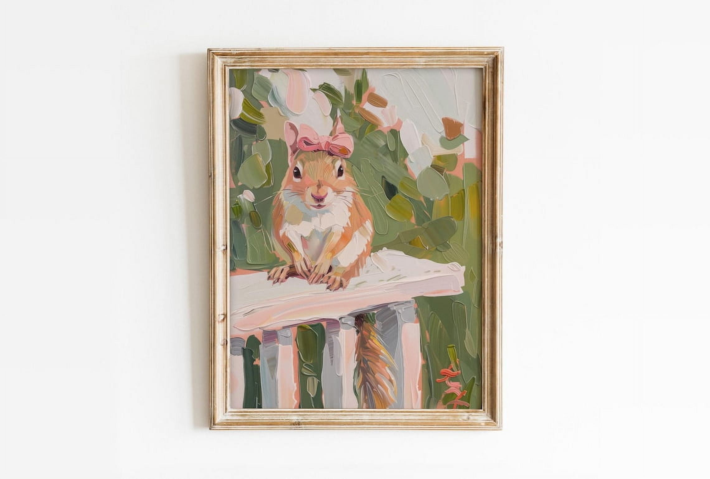 Cute Squirrel Girly Wall Art, Cottagecore Spring Print, Preppy Nursery ...