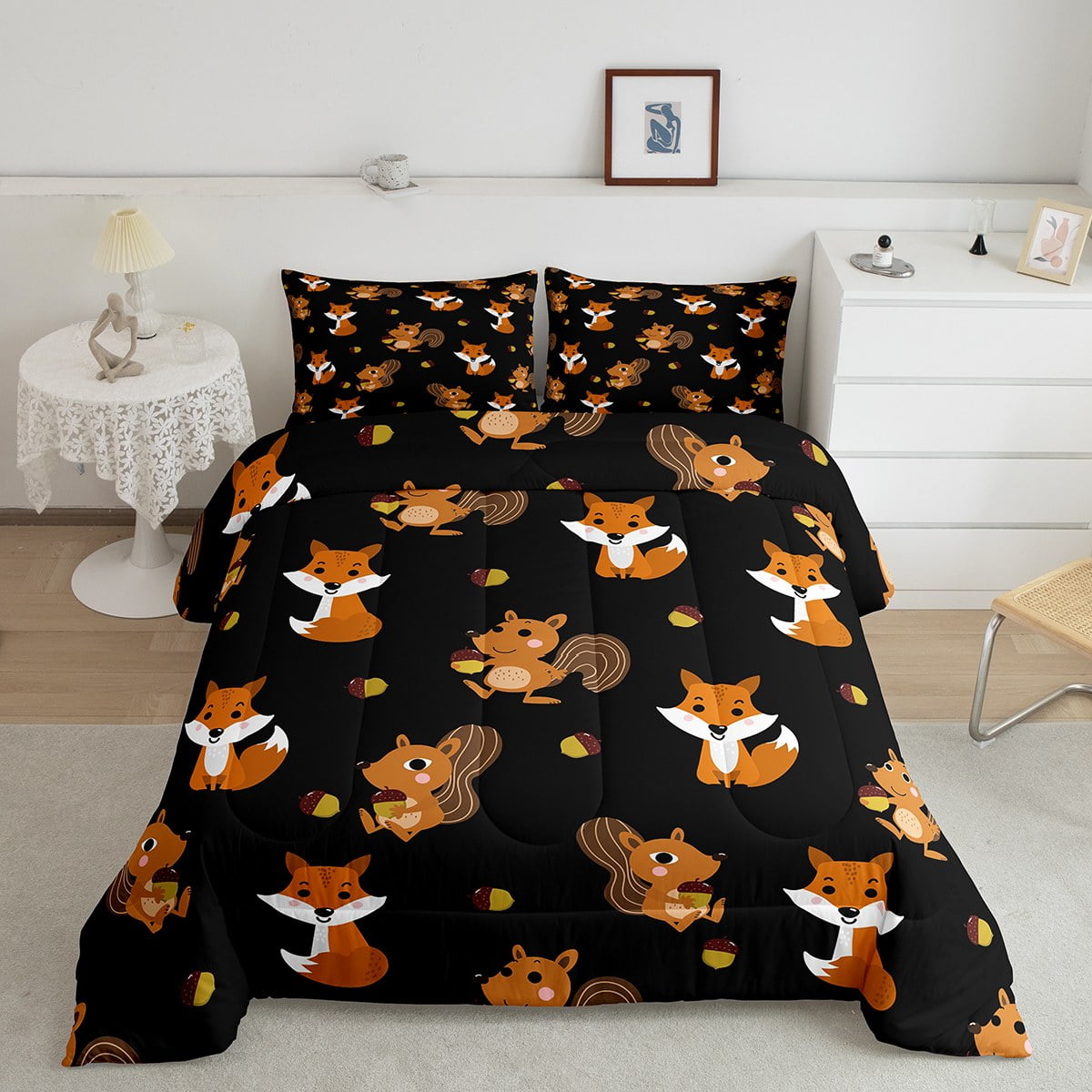 Cute Squirrel Comforter Set King Autumn Decor Bedding Harvest ...