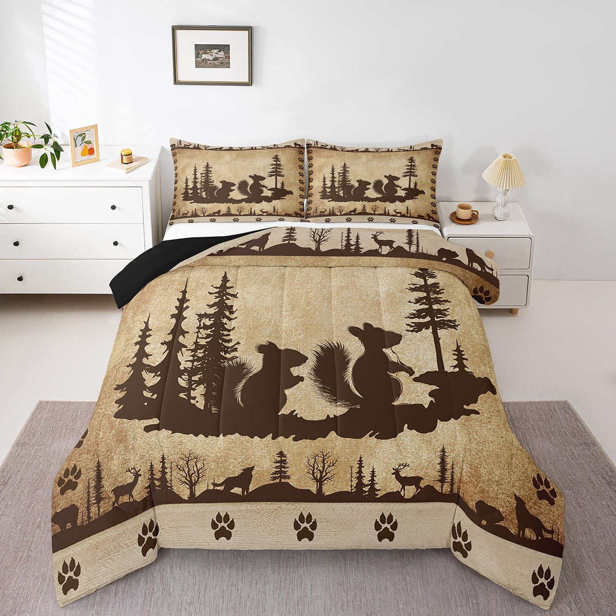 Cute Squirrel King Bedding Set,Hunting Bear Moose Deer Comforter Set Cabin Bedding,Rustic ...