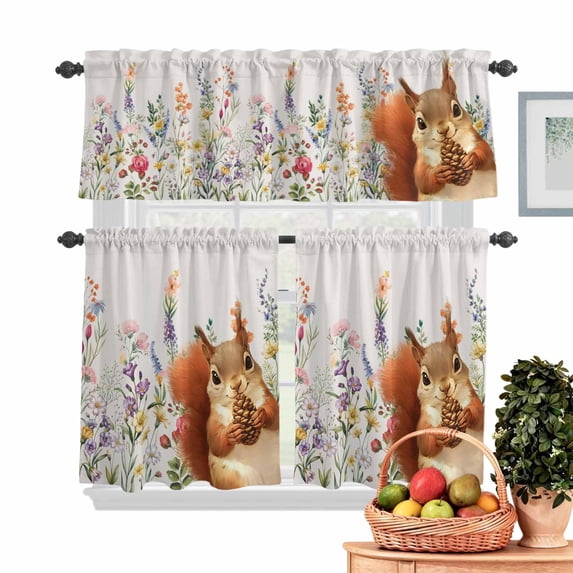 Cute Squirrel Kitchen Curtains Valances 3 Piece Set, Vintage Purple ...