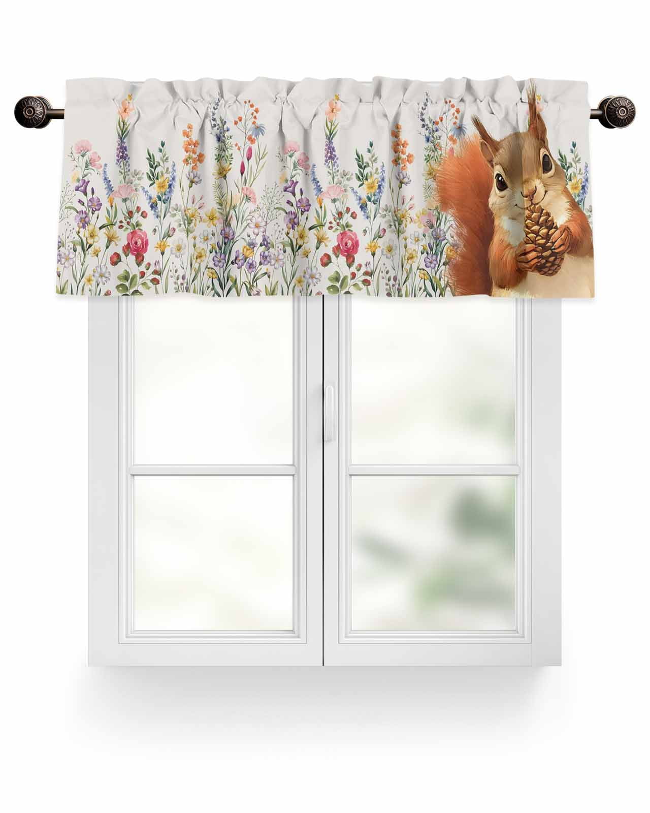 Cute Squirrel Kitchen Valances for Windows 56"Wx16"L Vintage Purple ...