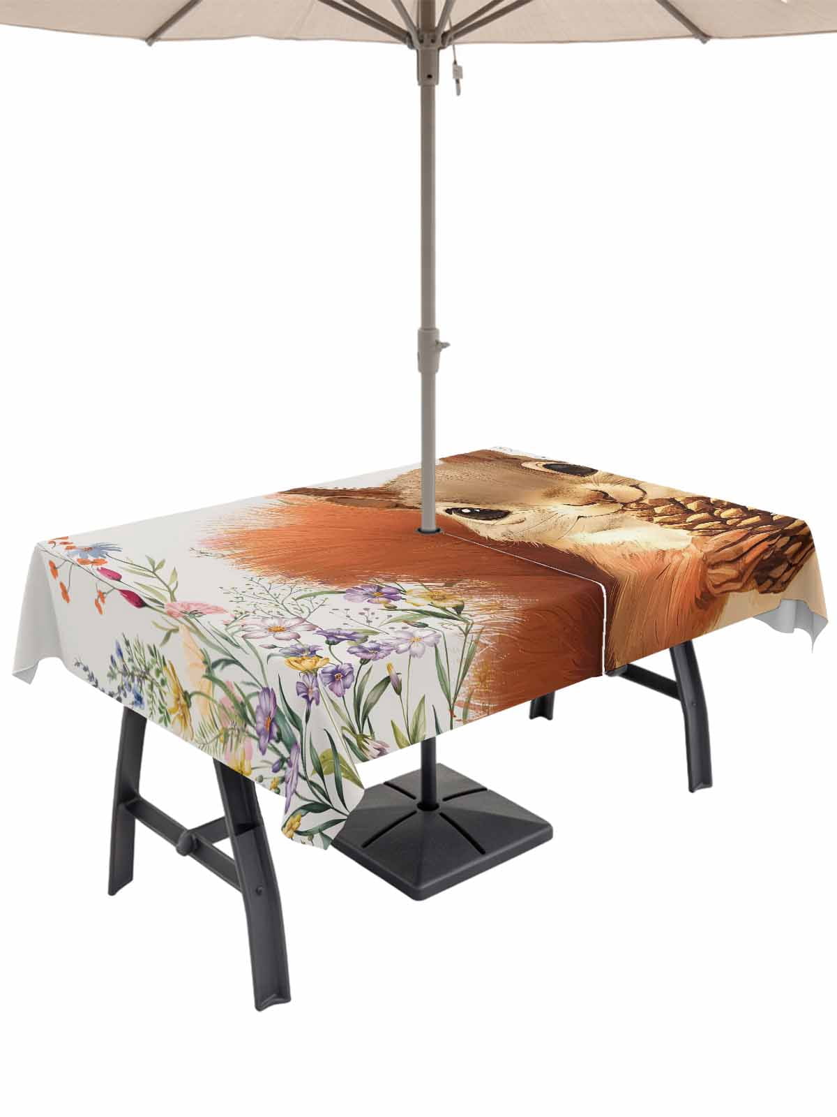 Cute Squirrel Rectangle Outdoor Tablecloth with Umbrella Hole Vintage ...