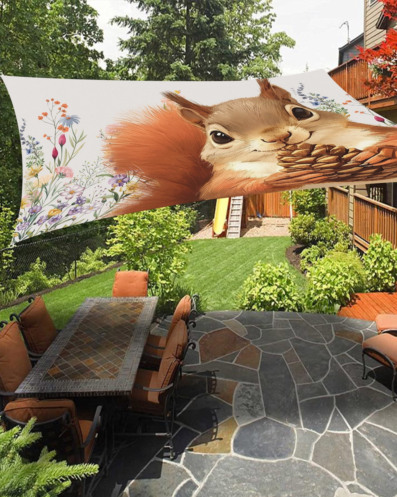 Cute Squirrel Sun Shade Sail 8'X10' Vintage Purple Pink Flower Leaf ...