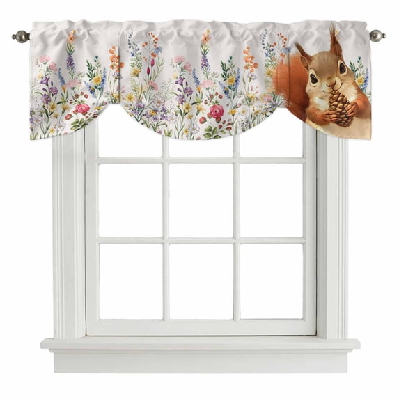 Cute Squirrel Tie Up Valance Curtains Vintage Purple Pink Flower Leaf ...