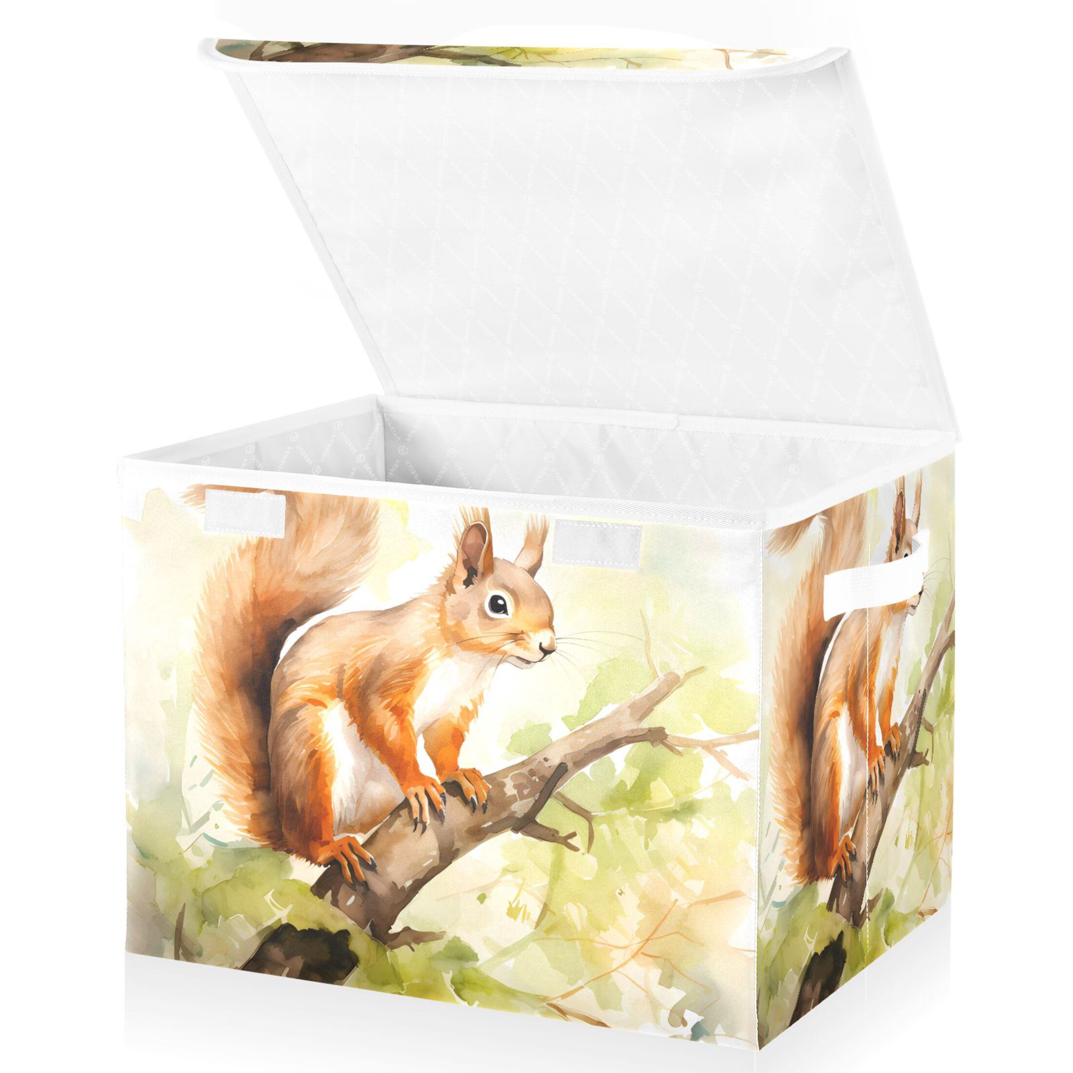 Cute Squirrel on Tree Large Lidded Bin Foldable Storage Baskets Boxes Cubes Lids with 2 Handles ...