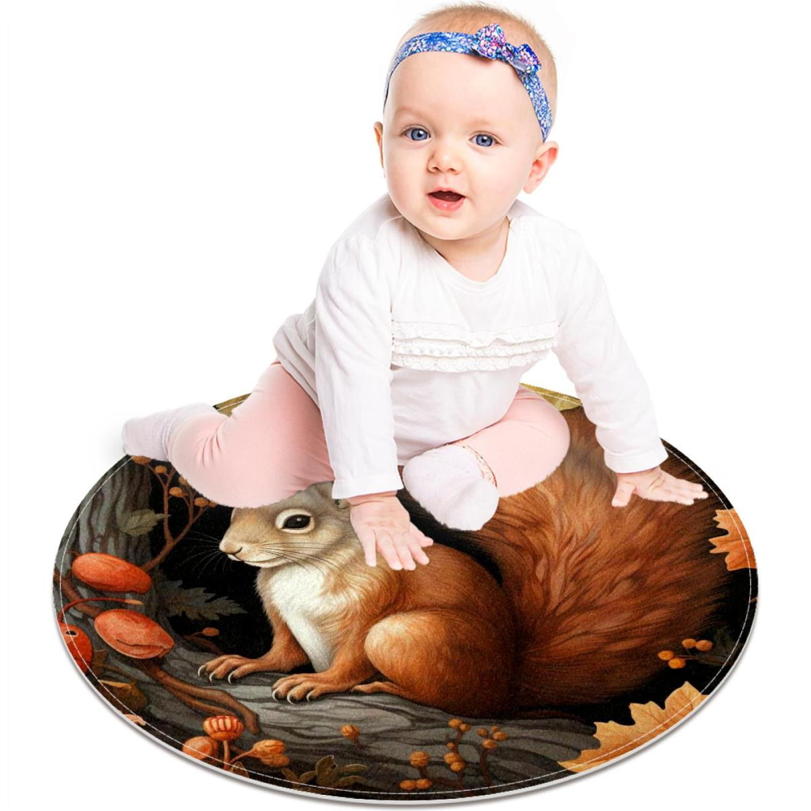 Cute Squirrel on Tree Prints Small Area Rugs Bathroom Rugs, Non-Slip ...