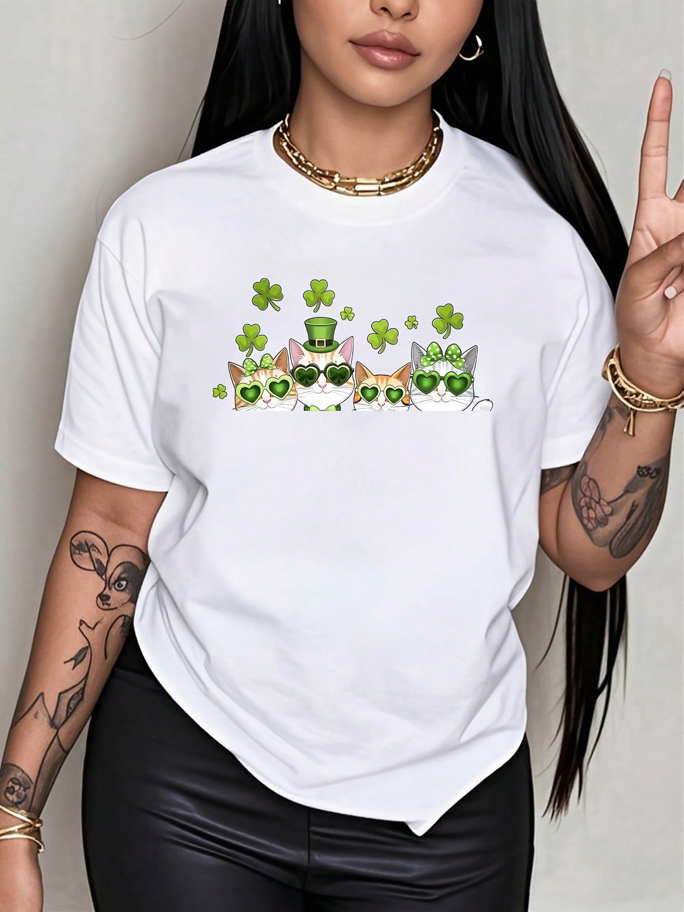 Cute St. Patrick's Day Cats Graphic for Women Clover Heart Glasses ...