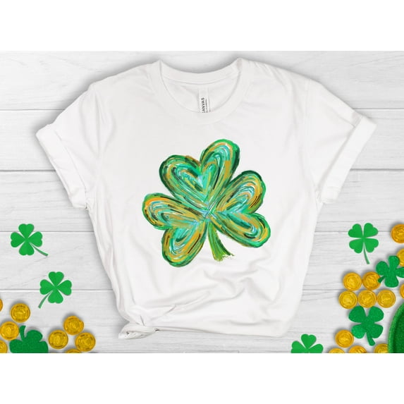 Cute St Patricks Four Leaf Clover Shirt, Watercolor St Patrick Tshirt ...
