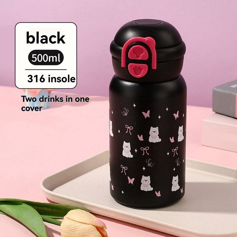 Cute Stainless Steel Water Bottle with Straw 500ML Kawaii Water Bottle ...