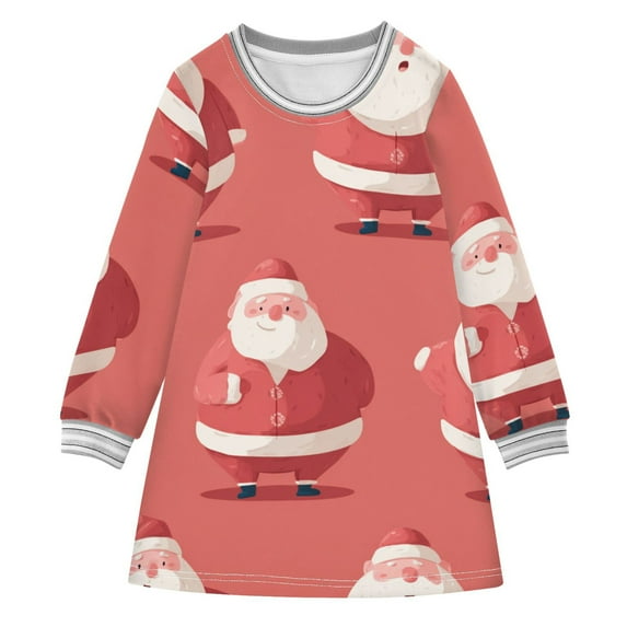 Cute Standing Santas Long-sleeved Dress A-line One-Piece Dress for 2-8 ...