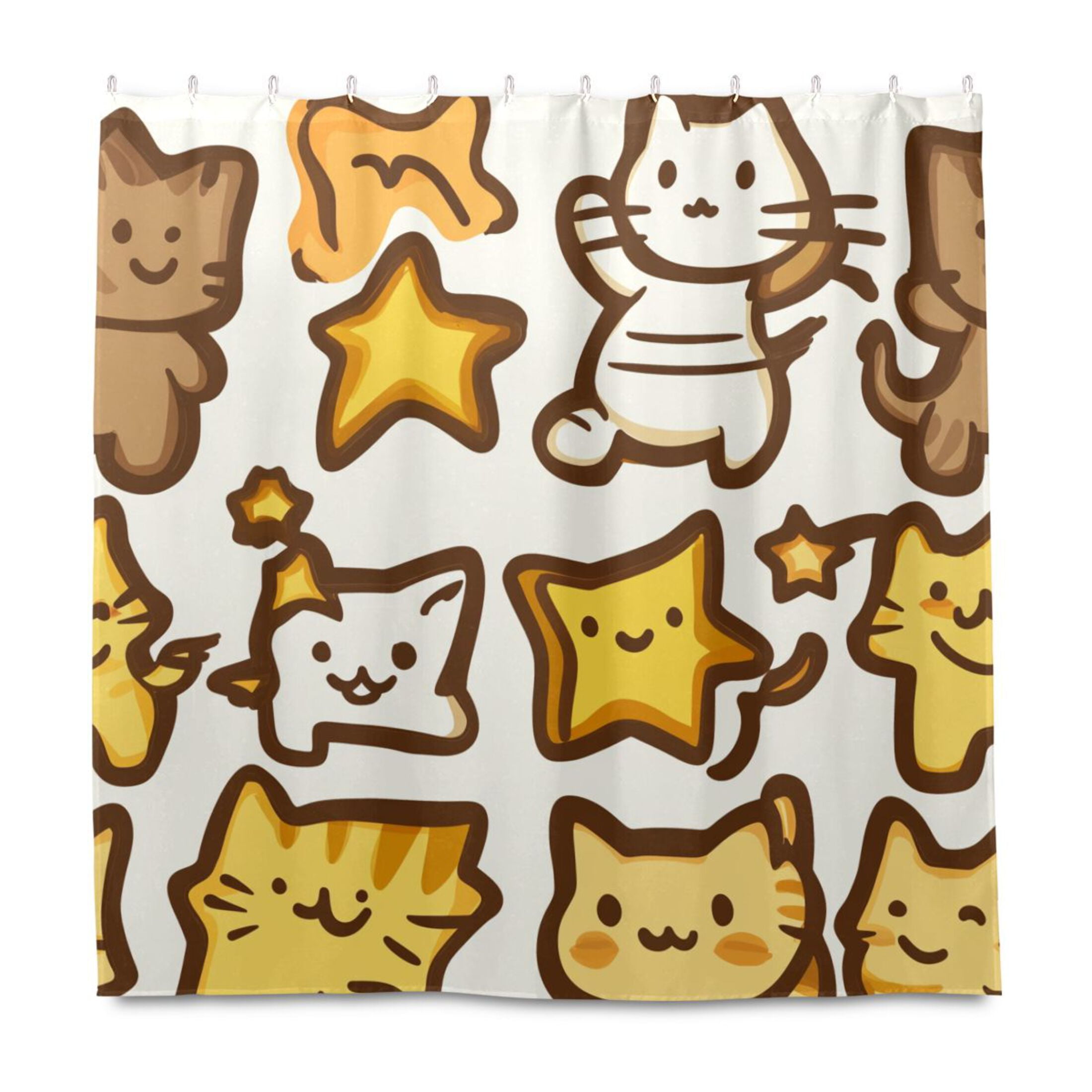Cute Star Cat 72x72 Waterproof Shower Curtain Liners Durable Metal C ...