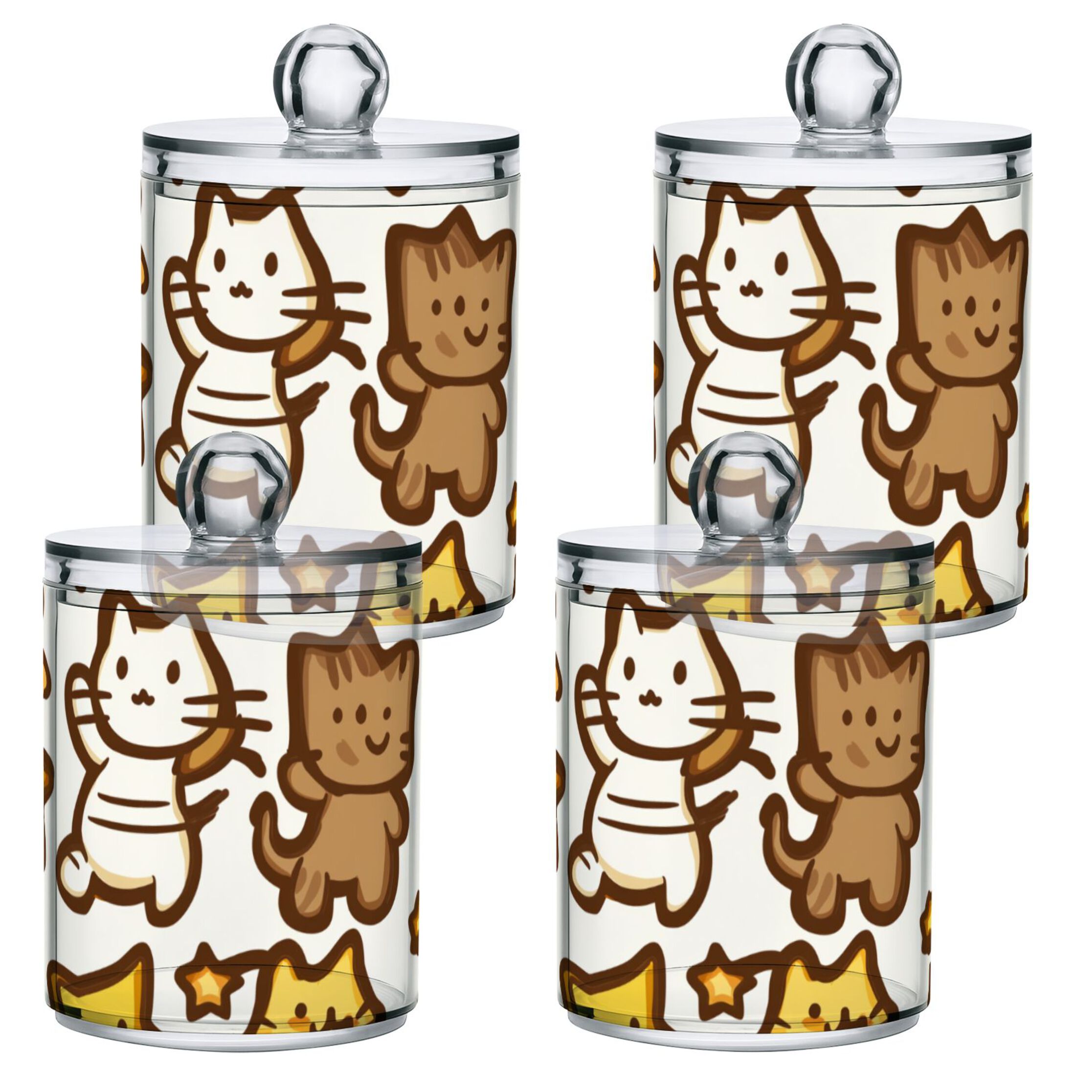 Cute Star Cat Bathroom Canisters Set of 4 Translucent Plastic Storage ...