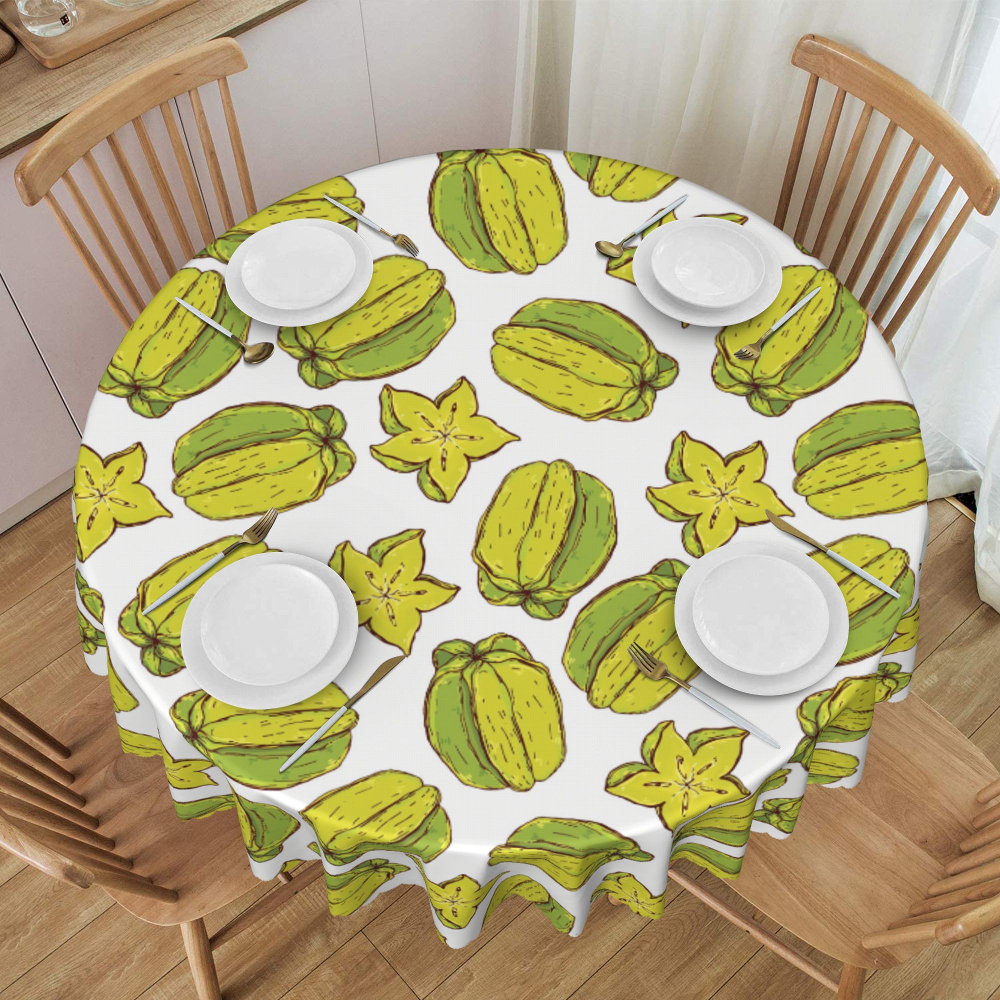 Cute Star Fruit Pattern Circular Tablecloth Waterproof Anti Stain Table ...