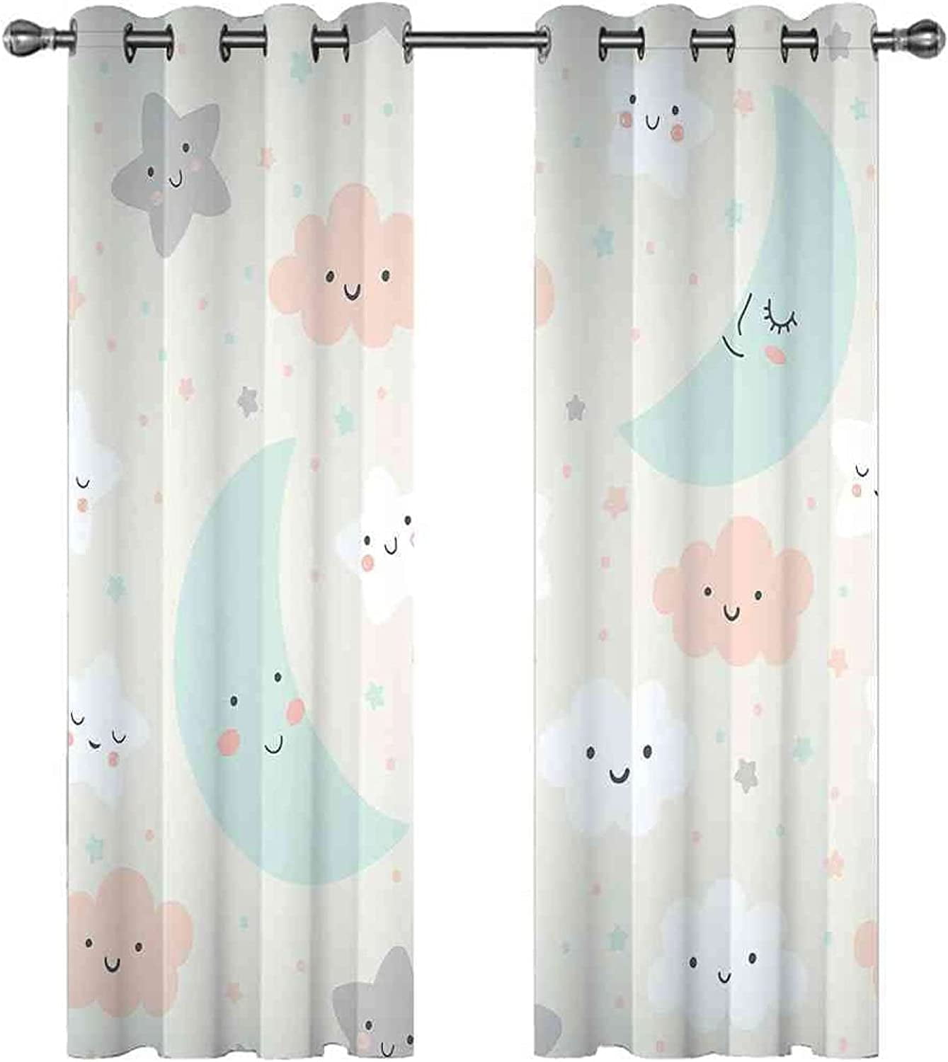 Cute Star Moon Blackout Window Curtain,Cartoon Children Darkening ...