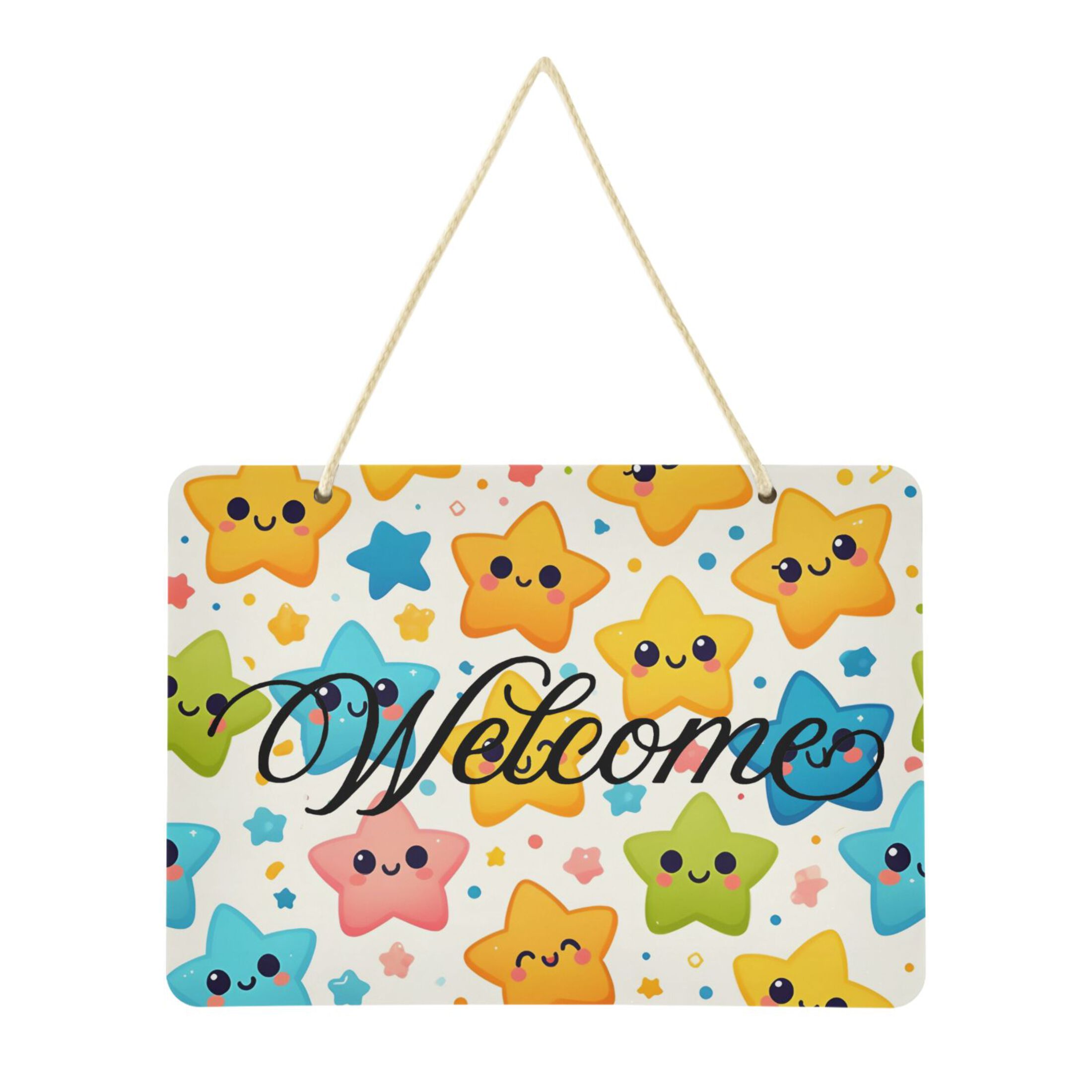 Cute Stars Welcome Sign Front Door PVC 14x10 inch Hanger Hello Sign ...