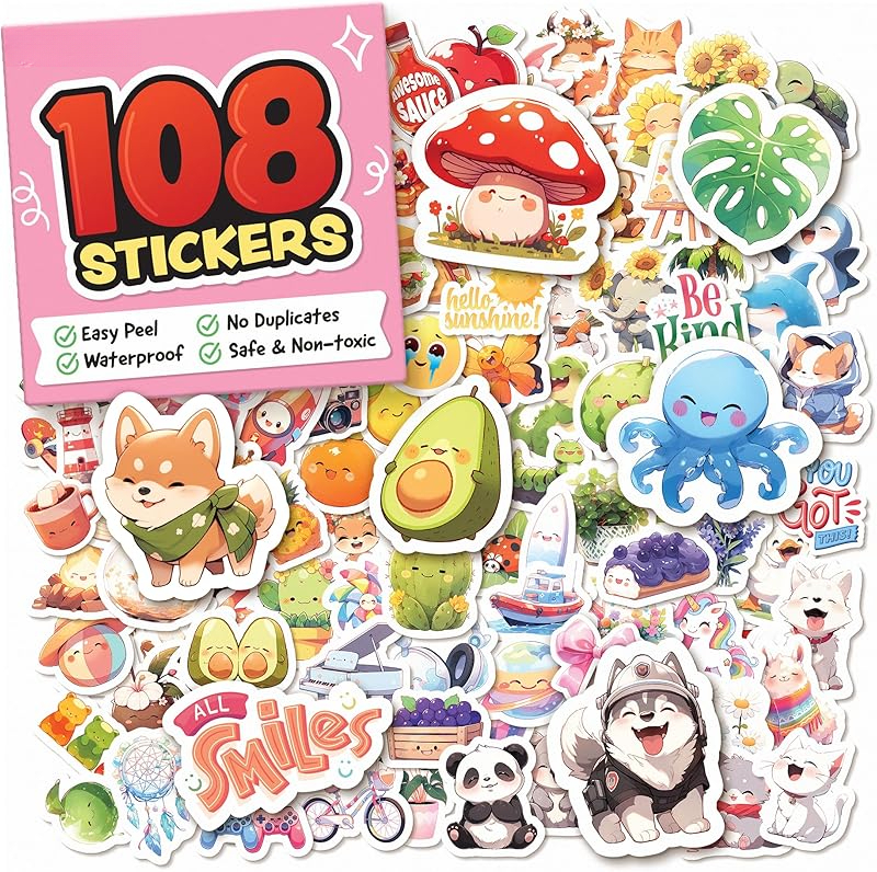 Cute Stickers for Kids - Kawaii Water Bottle Stickers for Teens - 108pc ...