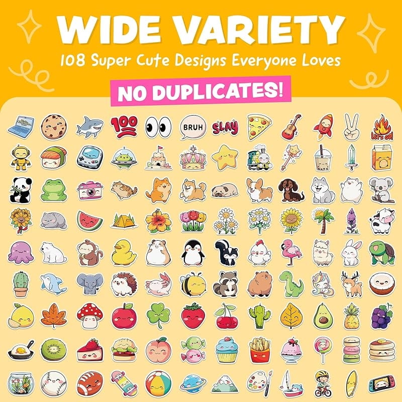 Cute Stickers for Kids - Kawaii Water Bottle Stickers for Teens - 108pc ...