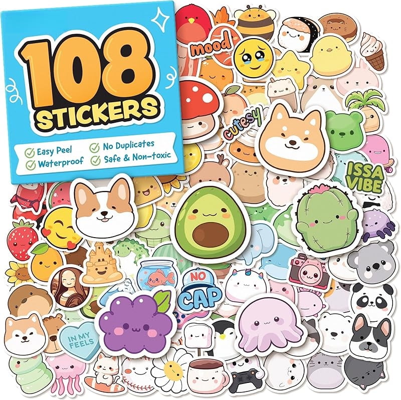 Cute Stickers for Kids - Kawaii Water Bottle Stickers for Teens - 108pc ...