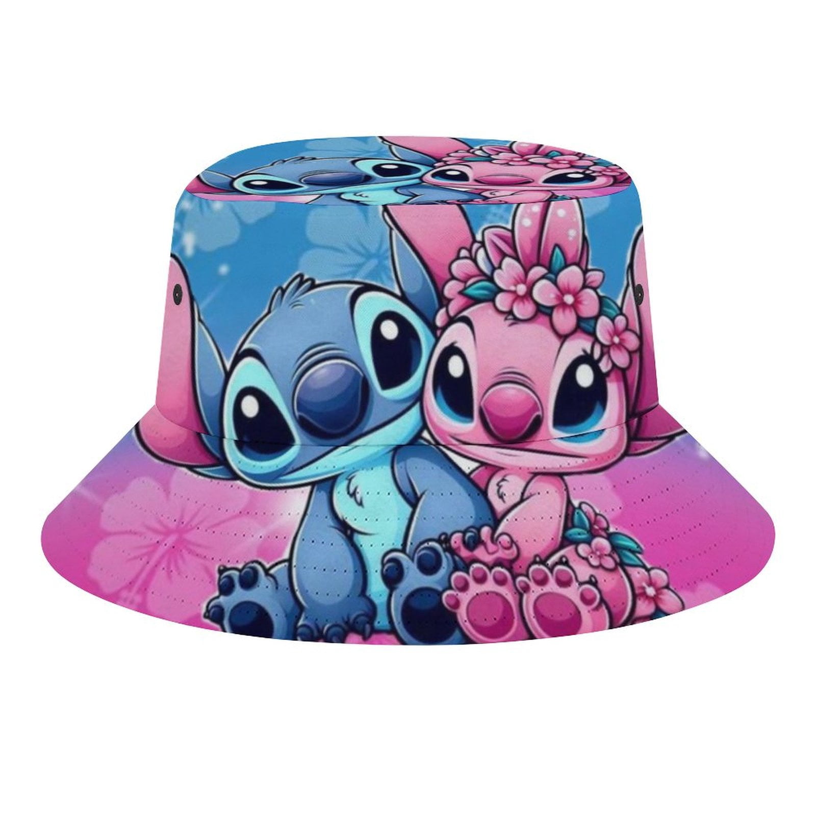 Cute Stitch And Angel with Flowers Fashion Bucket Hat Sun Hat for Women ...