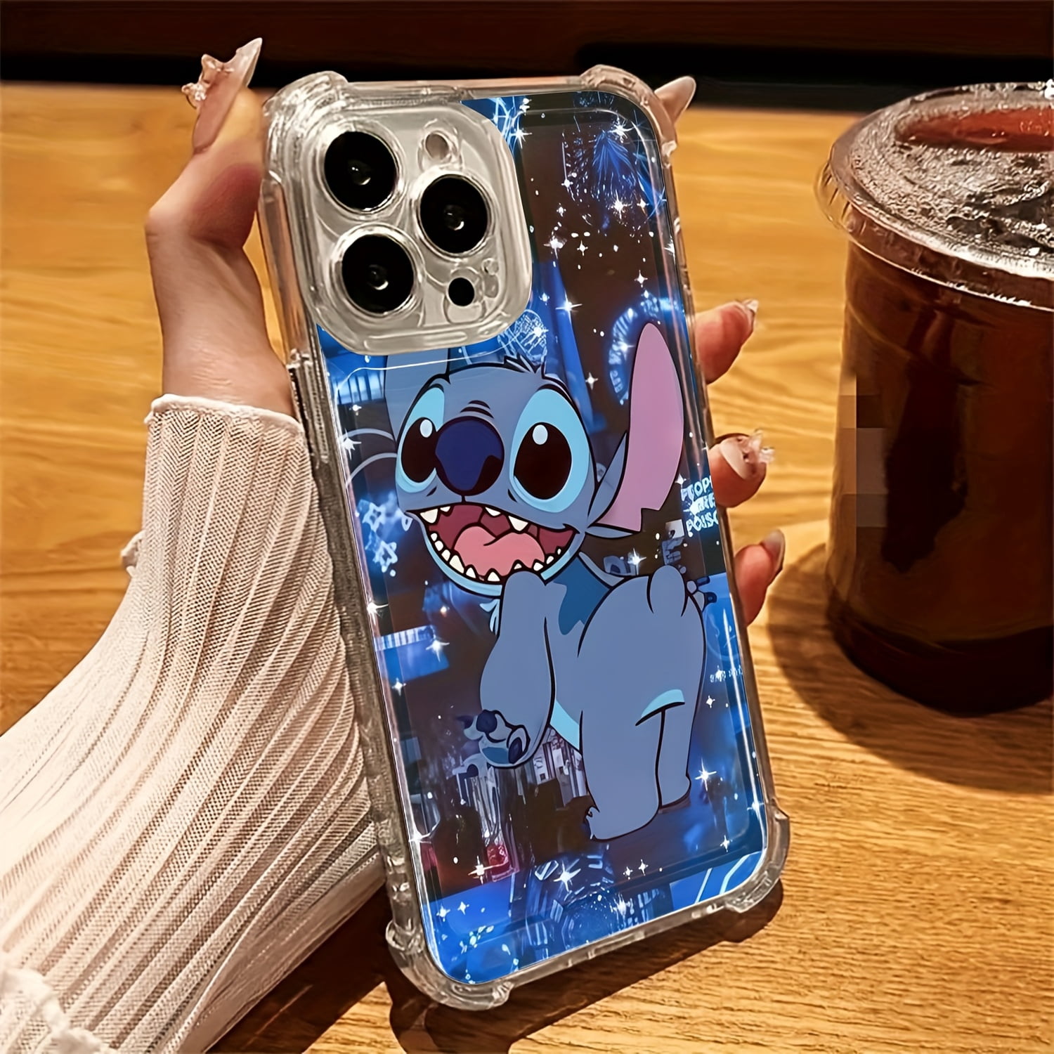 Cute Stitch Design in a Blue Starry Night Transparent Phone Case ...