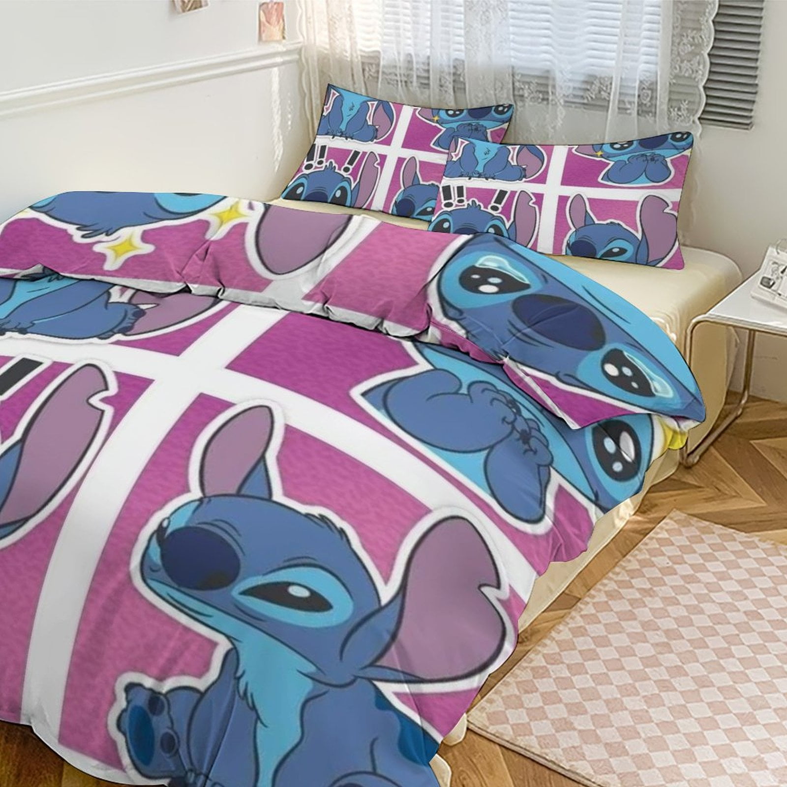 Cute Stitch Emoji Set 102"x90" 3 Pcs Soft Bedding Set, Includes Duvet ...