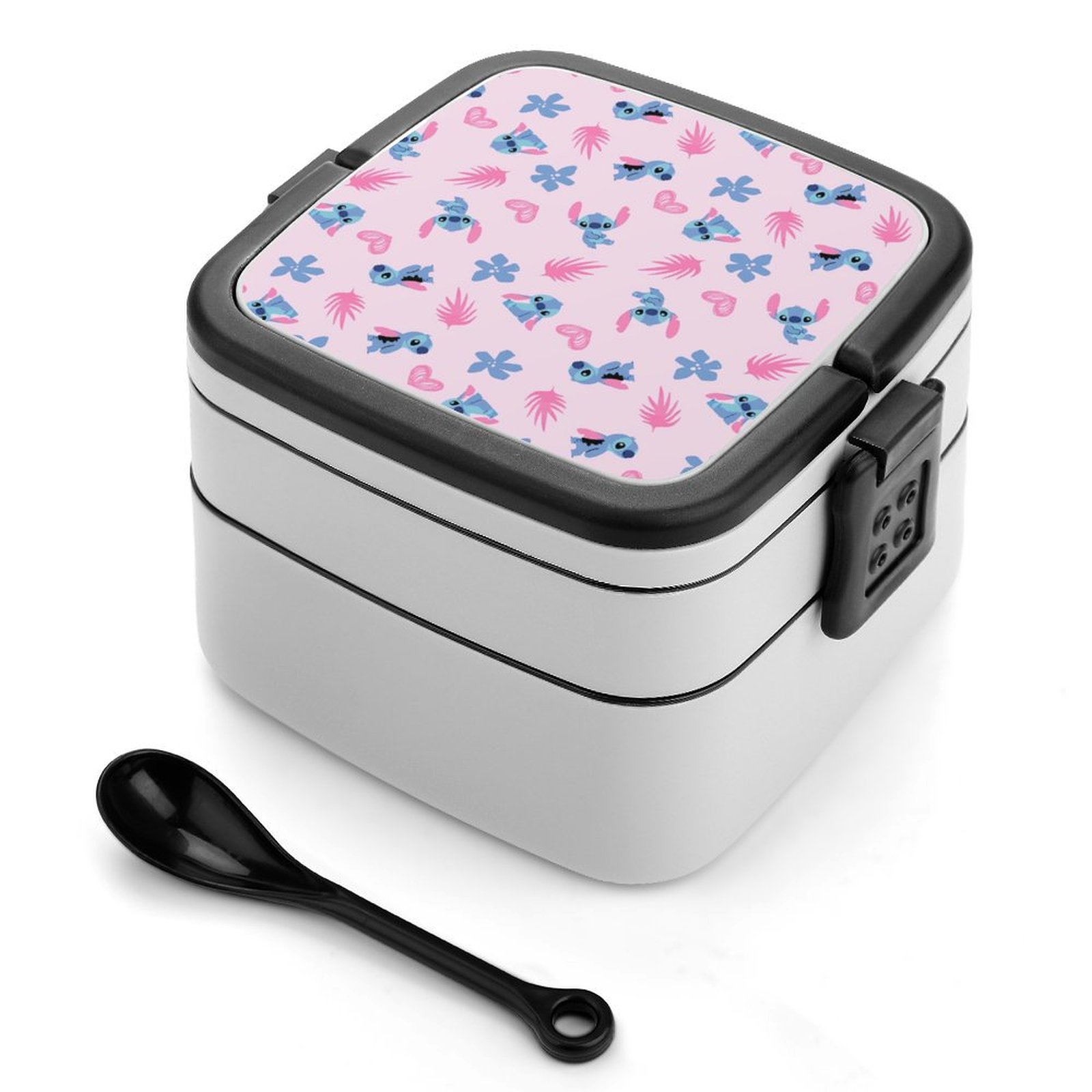 Cute Stitch with Flowers Reusable Bento Boxes Lunch Box Double Layer ...